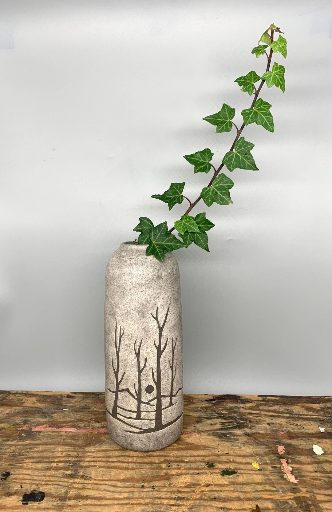 Studio Pottery Vase With Sgraffito Landscape Design Stoneware Designer ...
