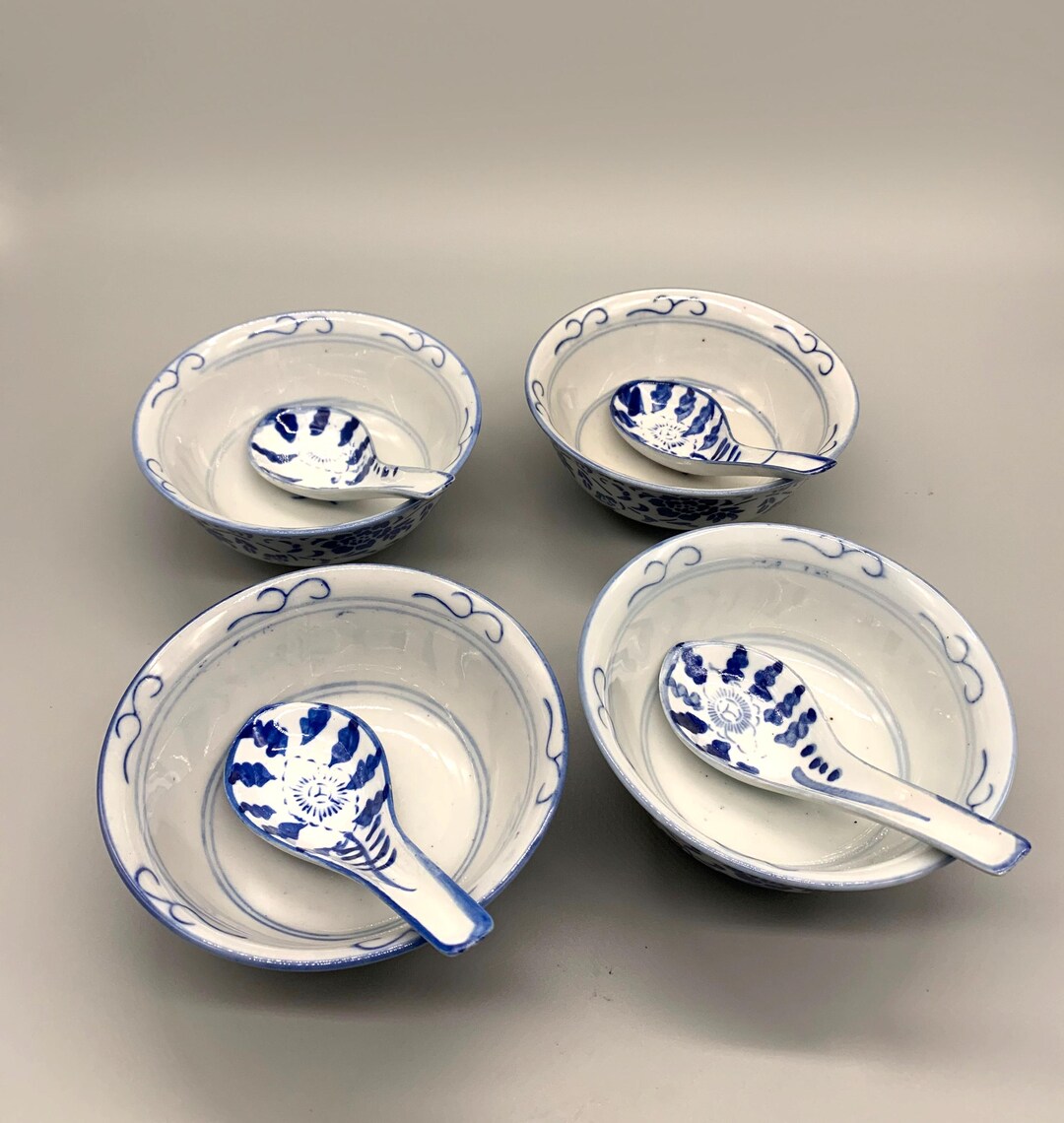 Set of Four Porcelain Chinese Rice Bowls Soup Bowls Noodle Bowls With ...