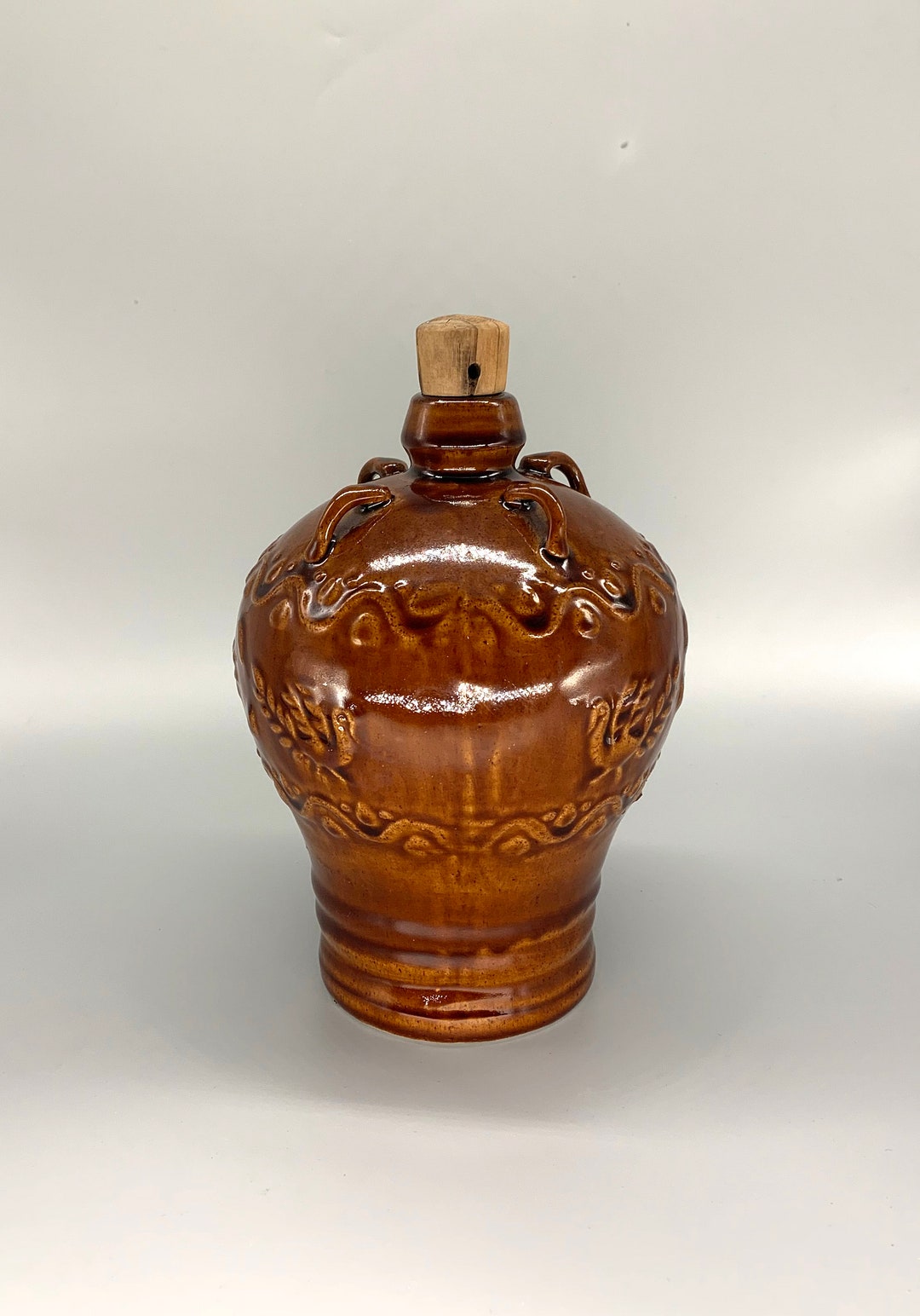 Vintage Brownware Chinese Rice Wine Bottle Flagon With Cork - Etsy