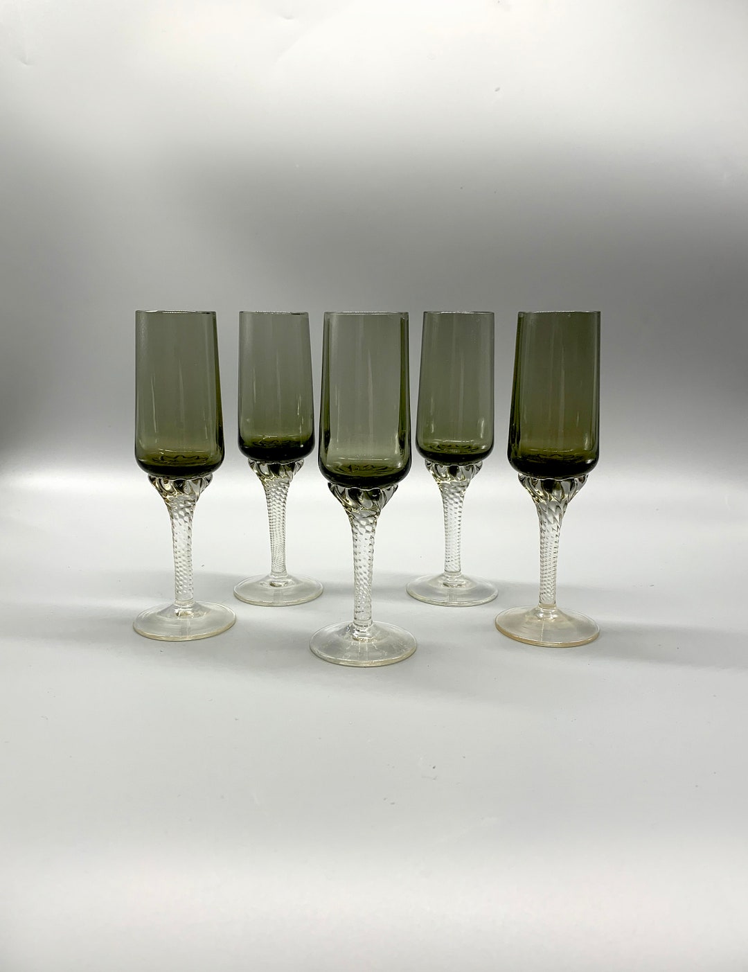 Set of 5 Vintage Gray Glass Sherry/liqueur/apertif/port Glasses With ...