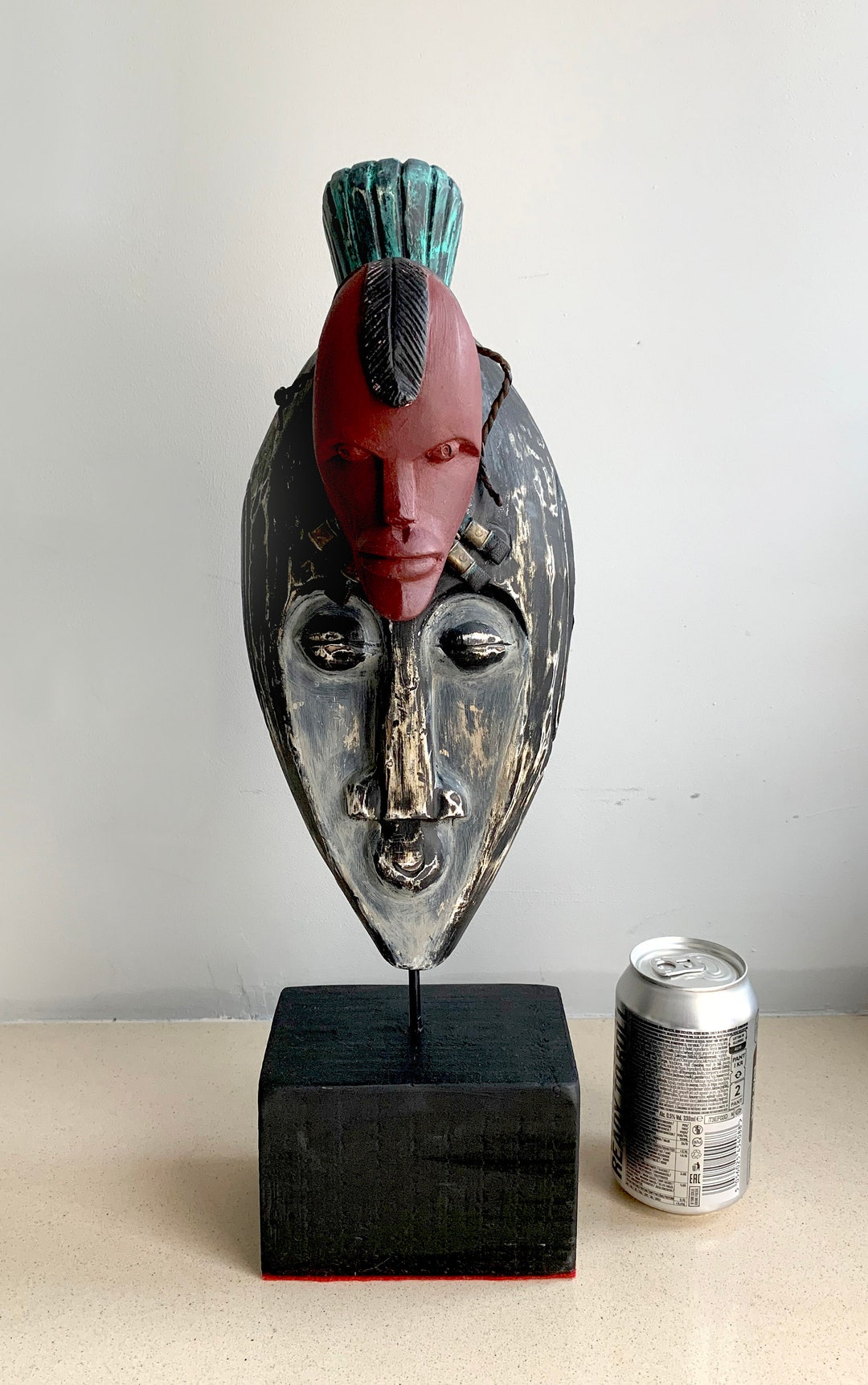 African Mask Vintage African Traditional Hand-carved Wooden Double ...