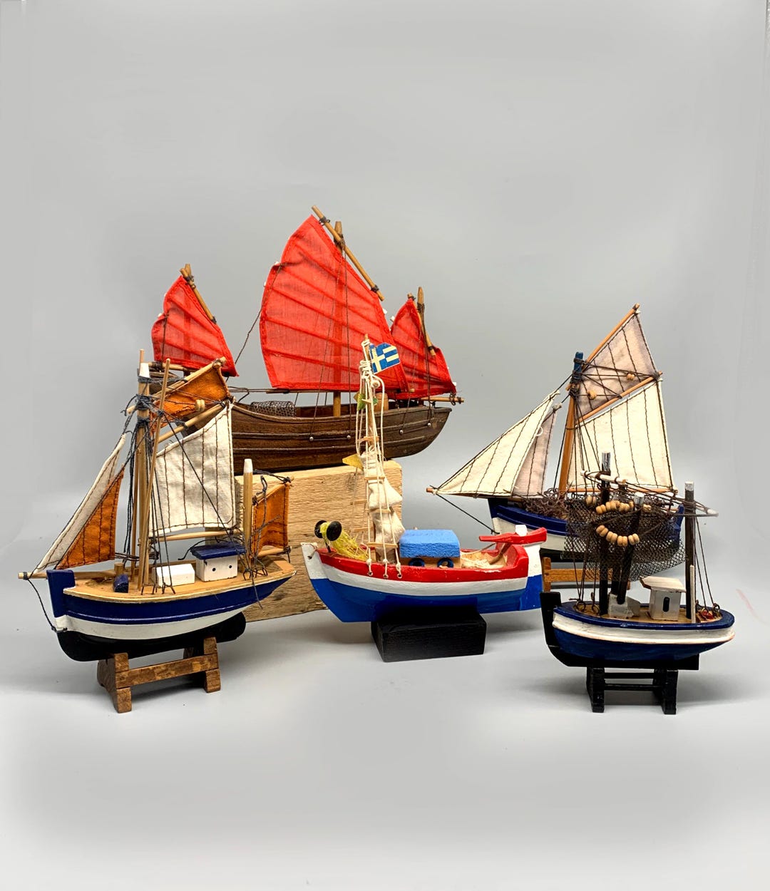 Model Boats Set of Five Handmade Vintage Model Ships Including a ...