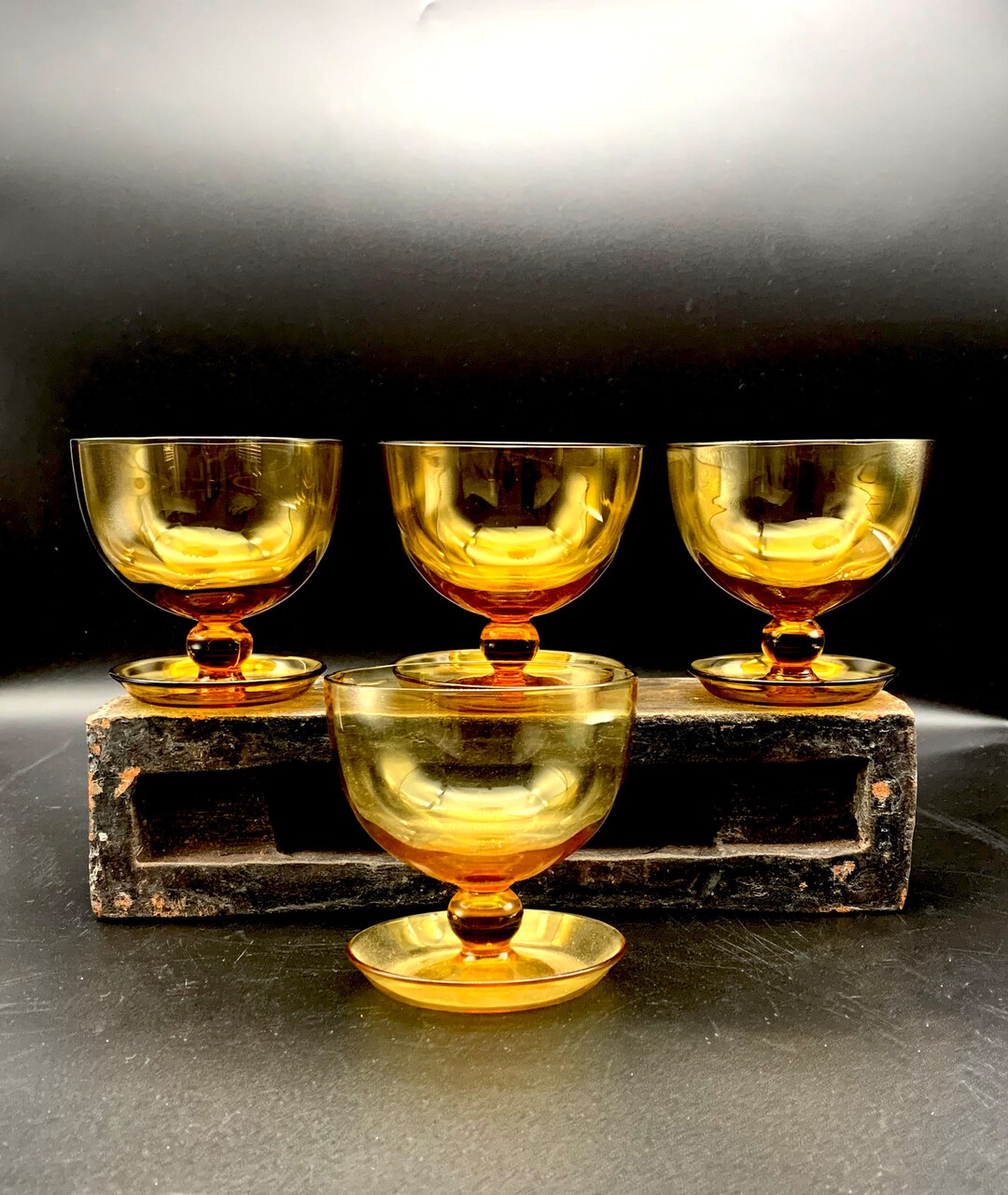 Vintage, Amber Glass Retro, Mid-century, Sundae Glasses/ Ice Cream ...