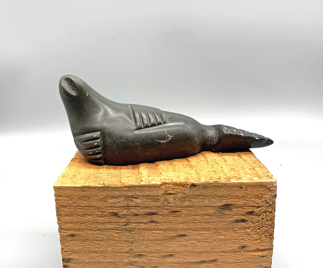 Inuit Stone Carving of Walrus Vintage Inuit Soapstone Walrus Sculpture ...