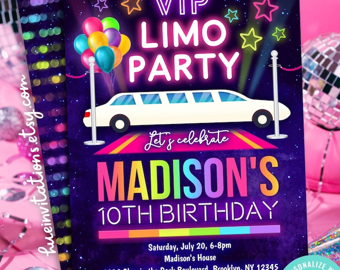 INSTANT DOWNLOAD Limo Party Invitation 5x7 4x6 DIY Personalized ...