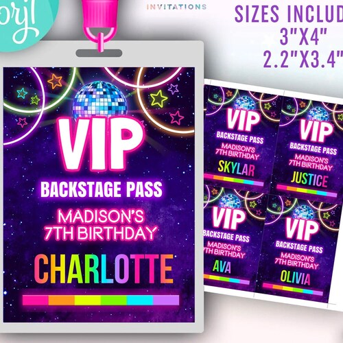 Disco Ball VIP Backstage Pass Editable Template Rainbow Glow - Etsy