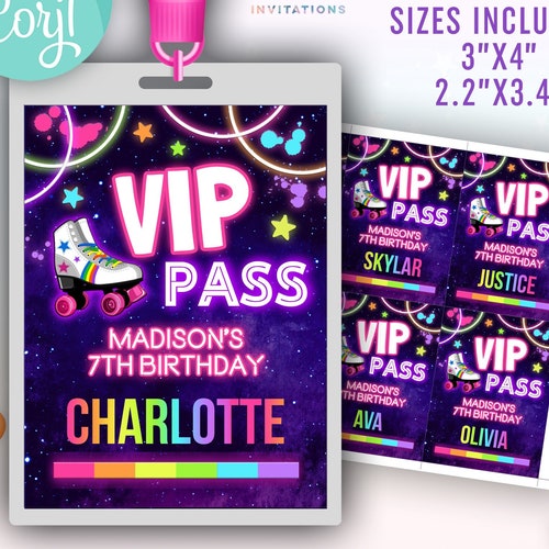 Roller Skating Birthday VIP Pass Editable Template Rainbow - Etsy