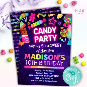 Candy Party Invitation Editable Template | Sweet Celebration Candy ...