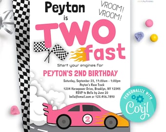 Two Fast Theme Birthday Invitation - Etsy