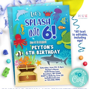 Splash Into Six 6th Birthday Invitation for Boy or Girl | Under the Sea ...