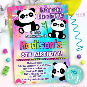 Panda Birthday Party Invitation Editable Template | Party Like a Panda ...