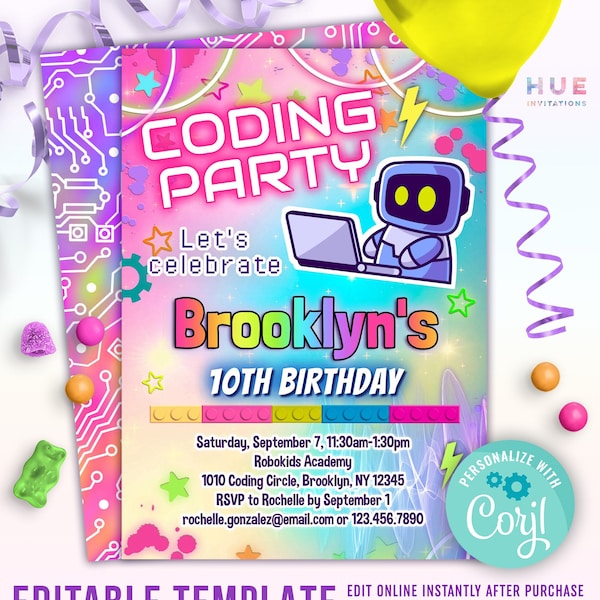 Computer Coding Birthday Invitation - Etsy
