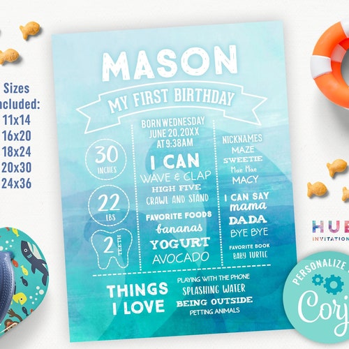 Ocean Wave 1st Birthday Milestone Board Editable Template - Etsy