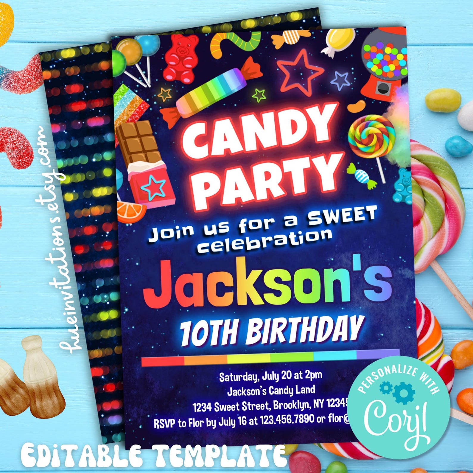 Candy Theme Birthday Invitation for Boys and Girls Editable Template ...
