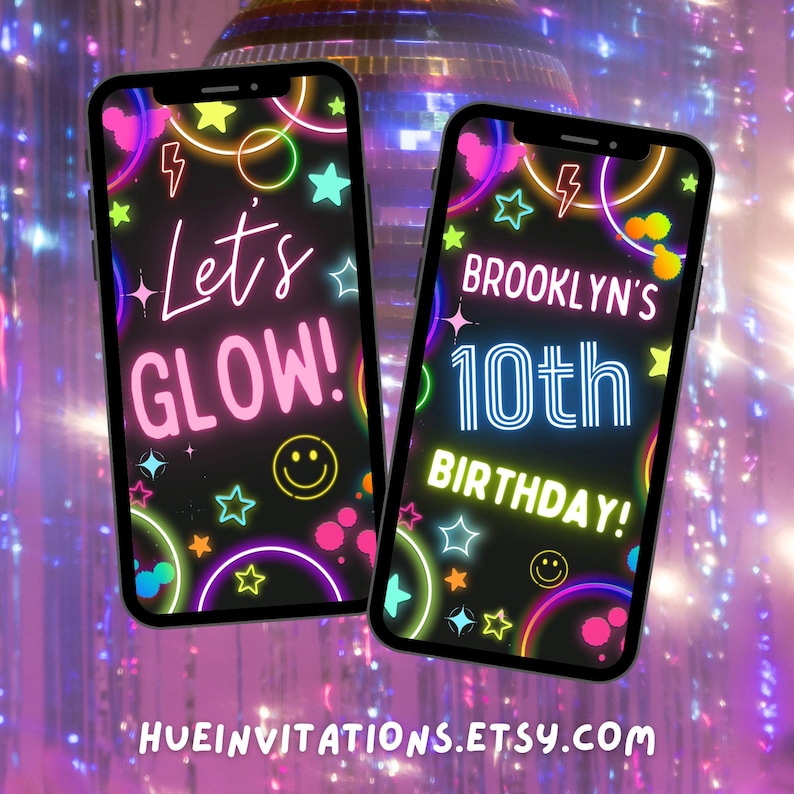 Glow Party Birthday VIDEO Invitation for Kids | Neon Glow in the Dark ...
