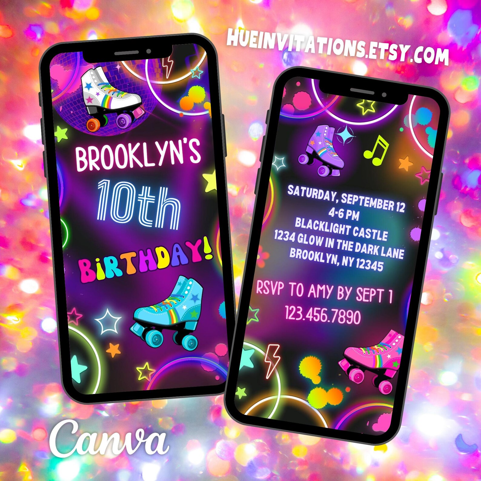 Skate Party Birthday Invitation VIDEO | Groovy Roller Disco Animated ...