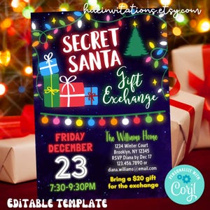 Colorful Secret Santa Party Invitation Editable Template | Holiday Gift ...