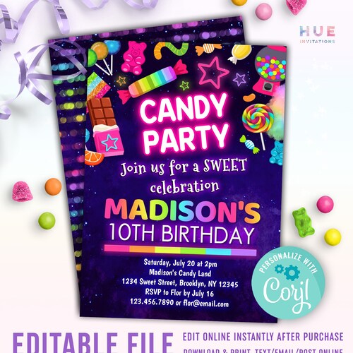 Candy Party Invitation Editable Template Sweet Celebration - Etsy