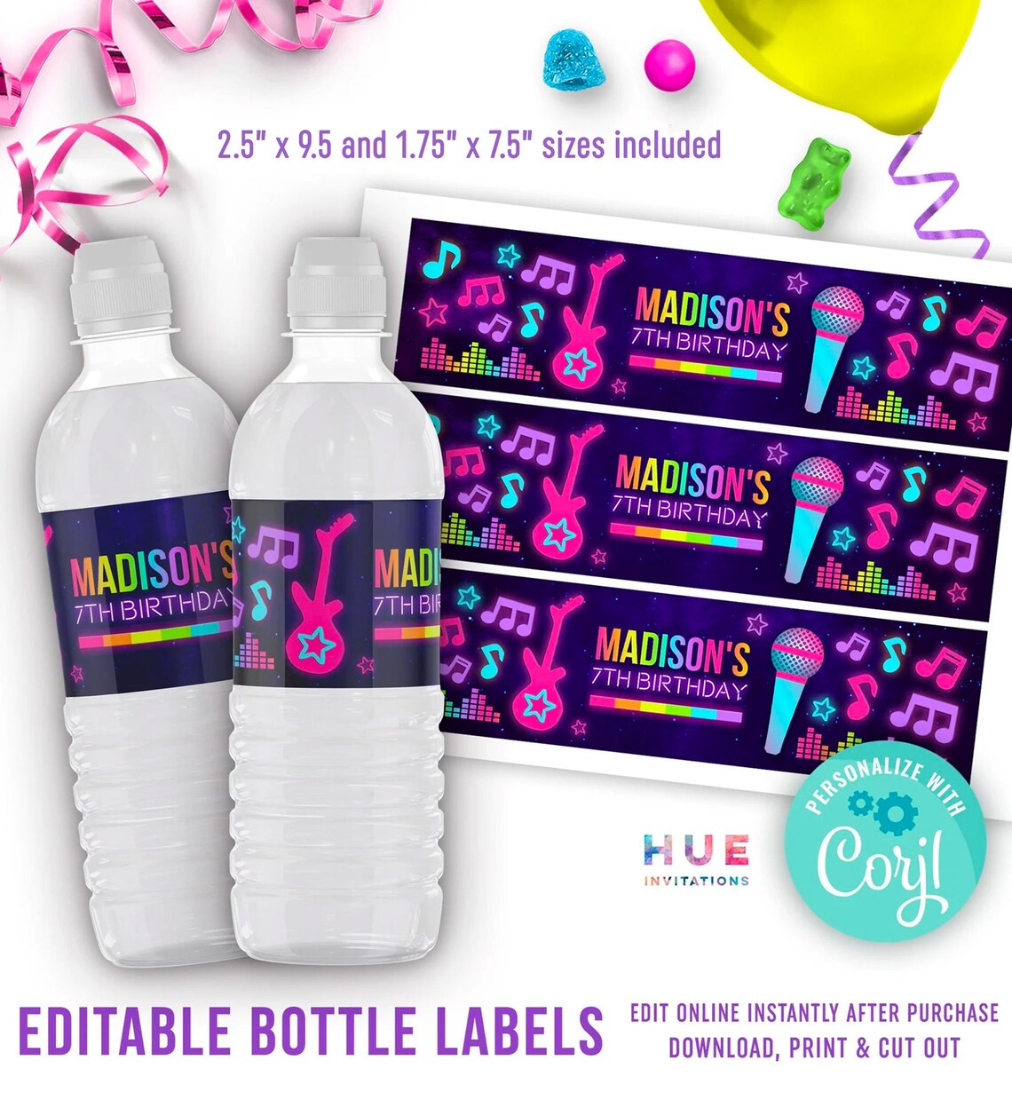 Editable Rock Star Birthday Party Water Bottle Labels Instant - Etsy