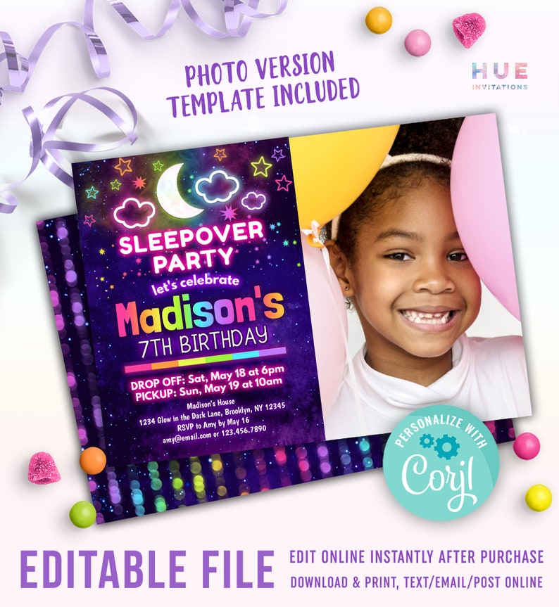Girls Sleepover Party Birthday Invitation Editable Template - Etsy