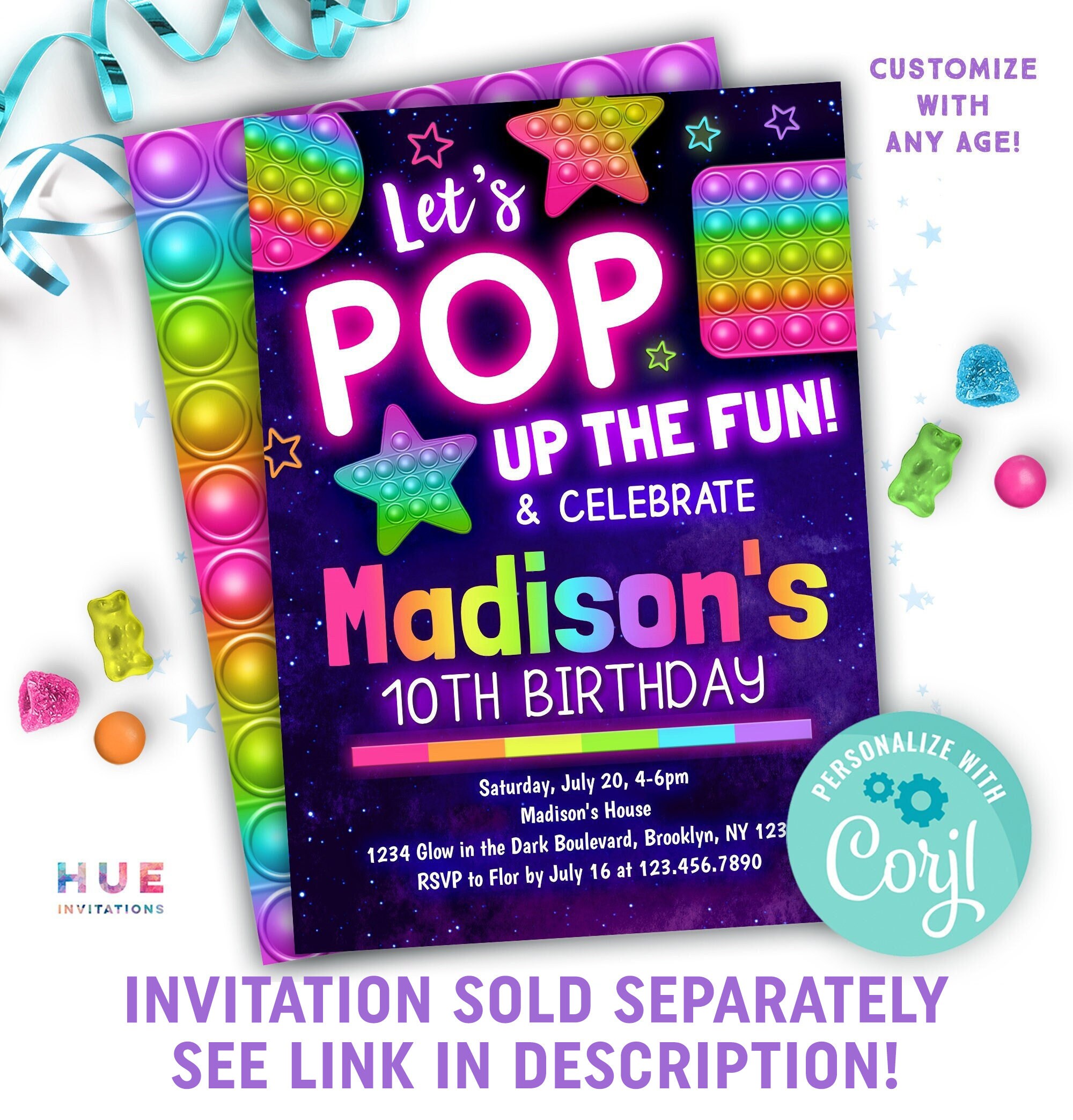 Pop Fidget Birthday Party Favor Tags or Labels Instant - Etsy