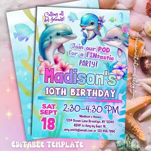 Cute Dolphin Birthday Party Invitation | Under the Sea Hawaiian ...