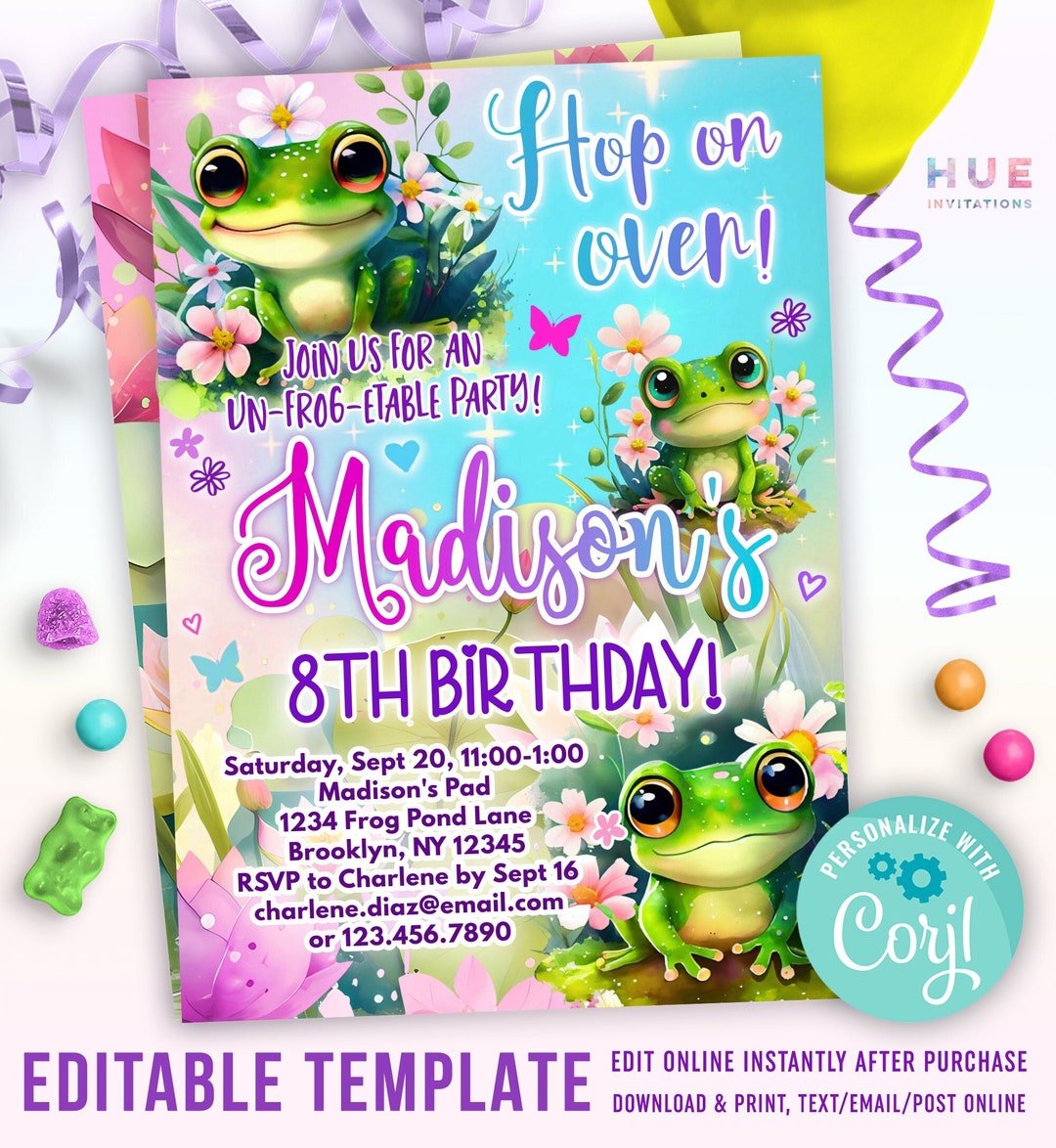 Cute Frogs Birthday Party Invitation for Girls | Frog Pond Theme ...