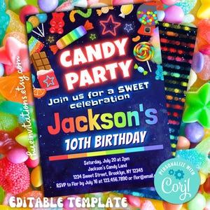 Candy Theme Birthday Invitation for Boys and Girls Editable Template ...