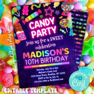 Candy Party Invitation Editable Template | Sweet Celebration Candy ...