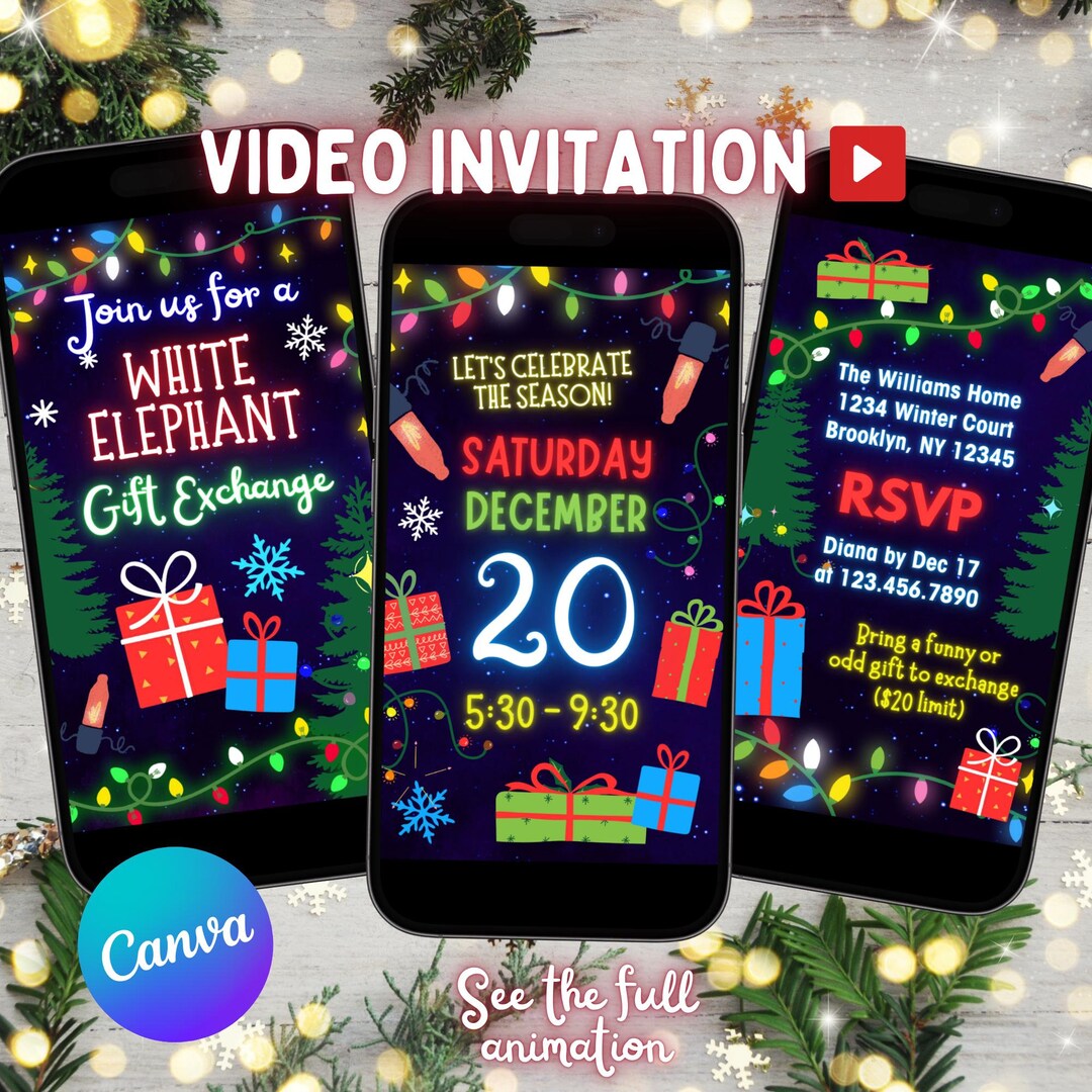 White Elephant Gift Exchange VIDEO Invitation Yankee Swap Holiday Party ...