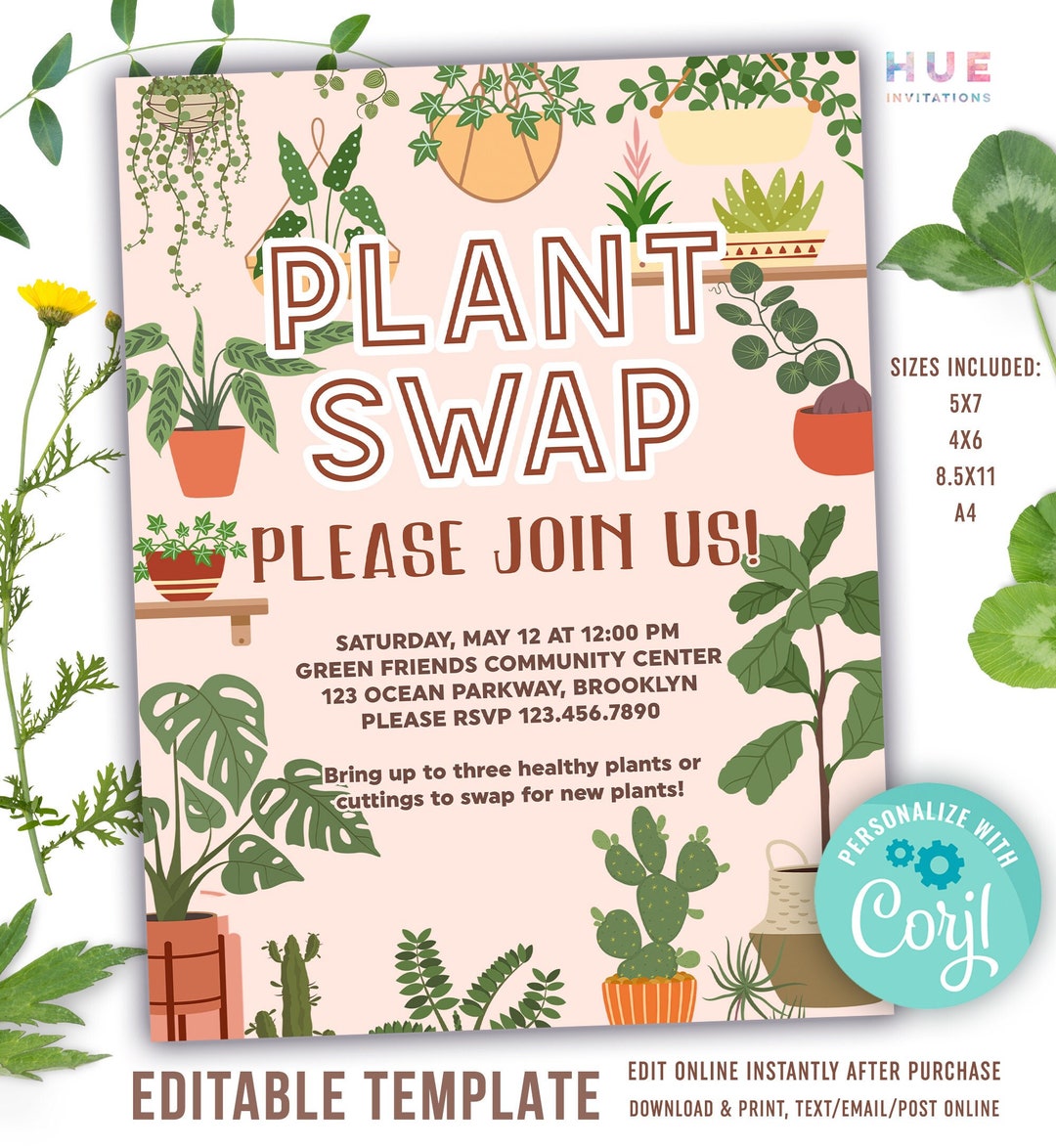Plant Swap Party Invitation Editable Online Corjl Template Plant ...