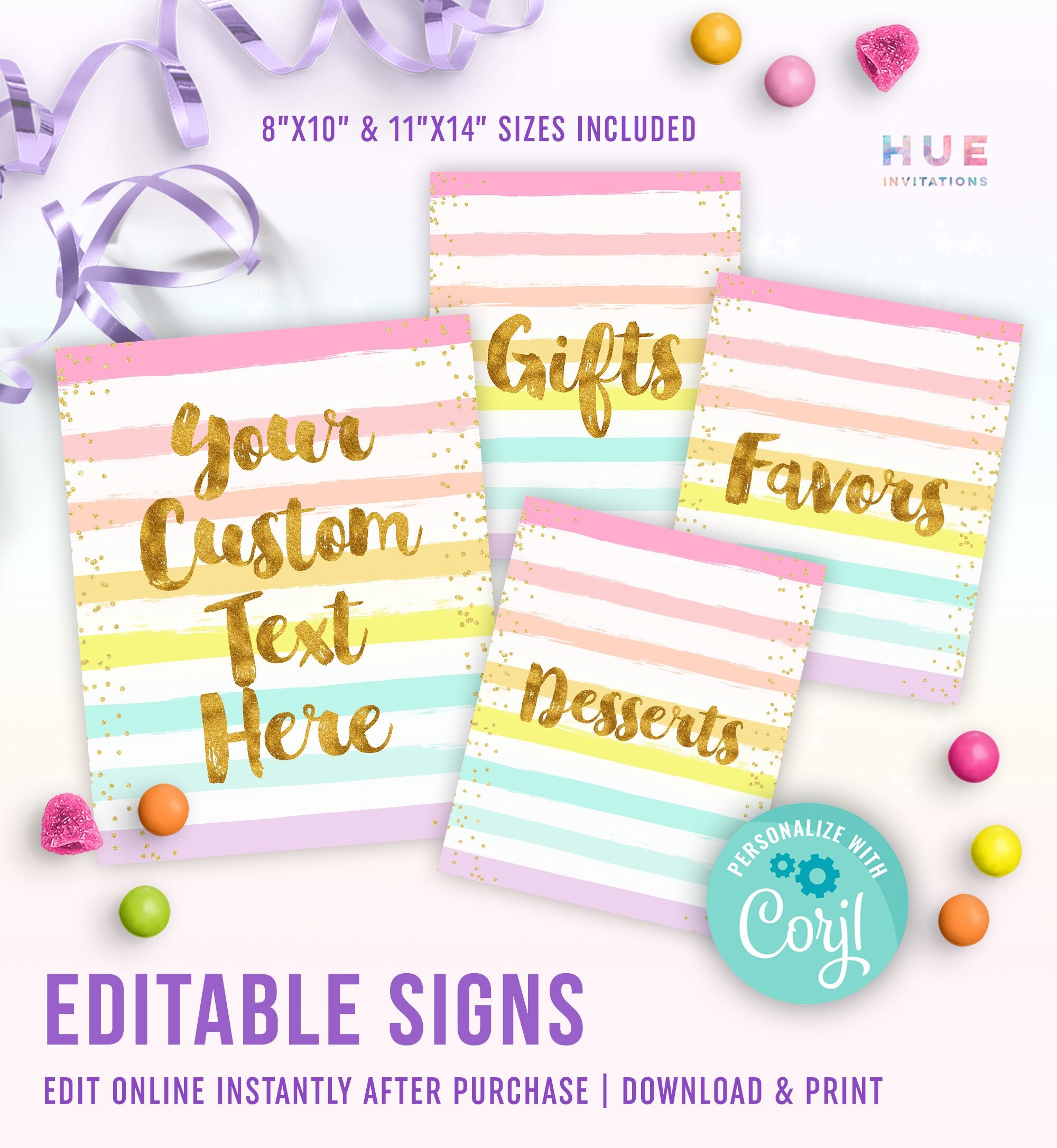 Editable Party Signs for Girls Rainbow 1st Birthday Party - Etsy