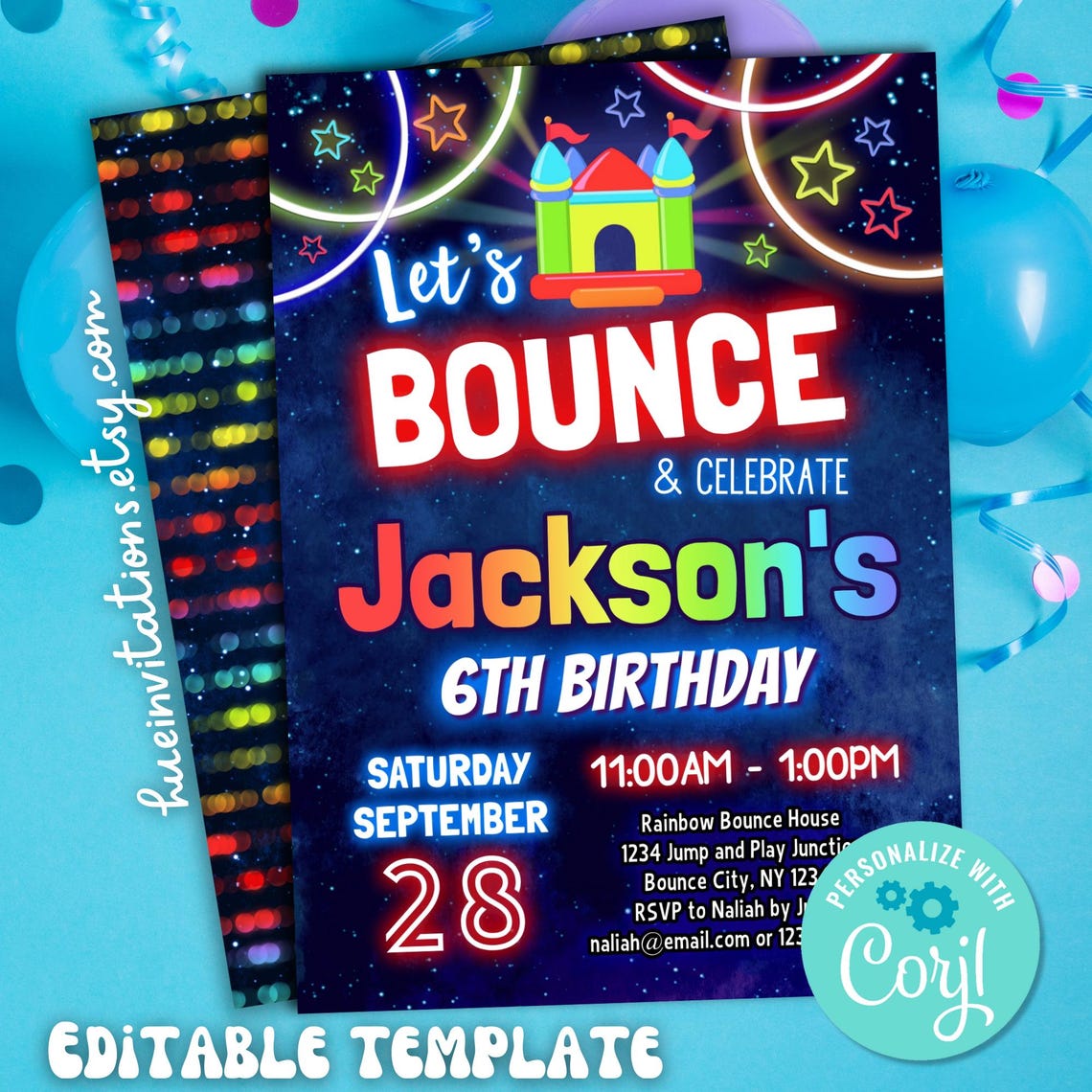 Boys Bounce House Birthday Party Invitation | Let's Bounce and Play ...