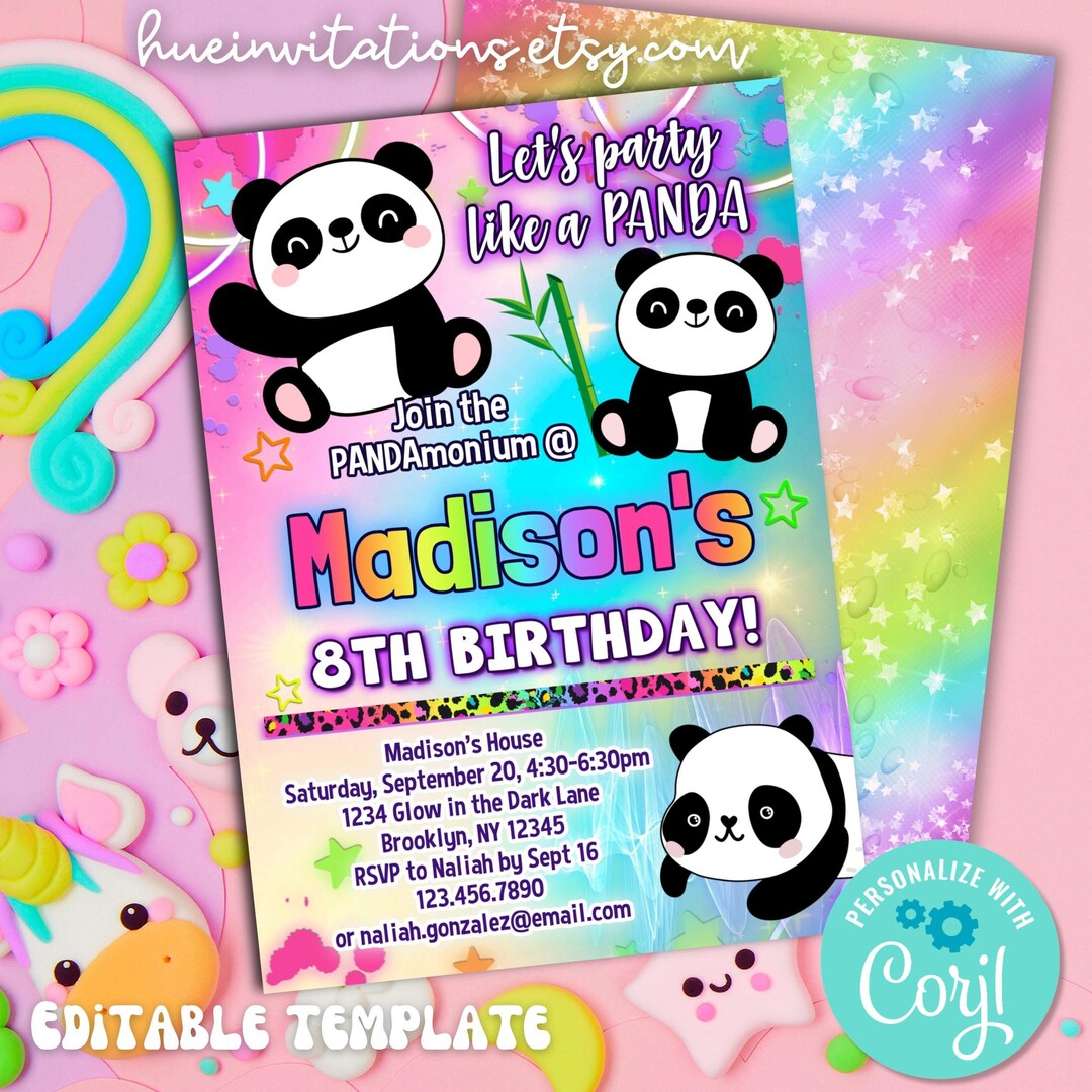 Panda Birthday Party Invitation Editable Template | Party Like a Panda ...