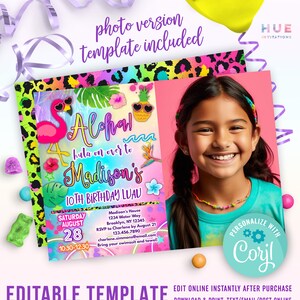 Aloha Hawaiian Birthday Invitation for Girl | Leopard Luau Theme Party ...