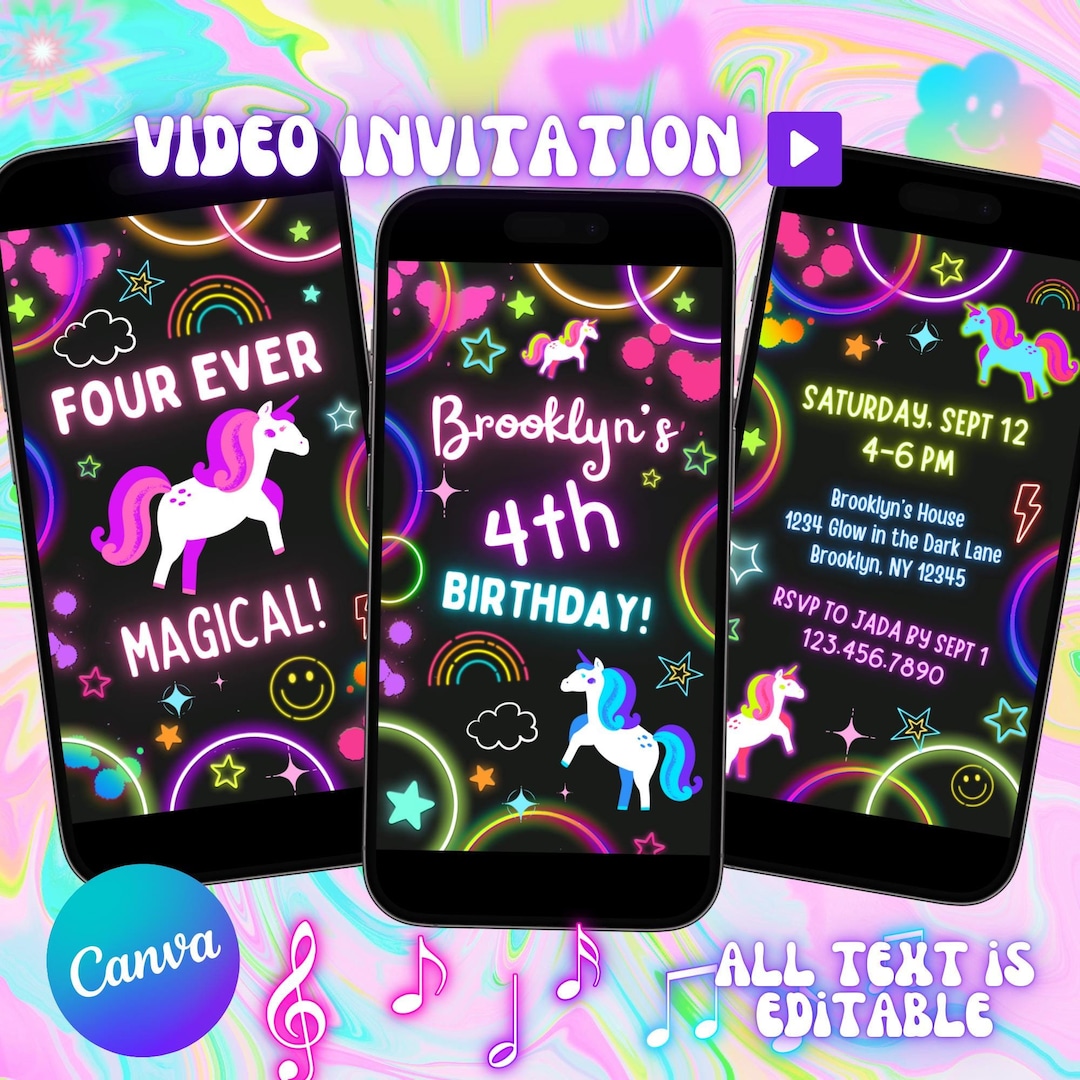FOUR Ever Magical 4th Birthday Party VIDEO Invitation for Girl ...