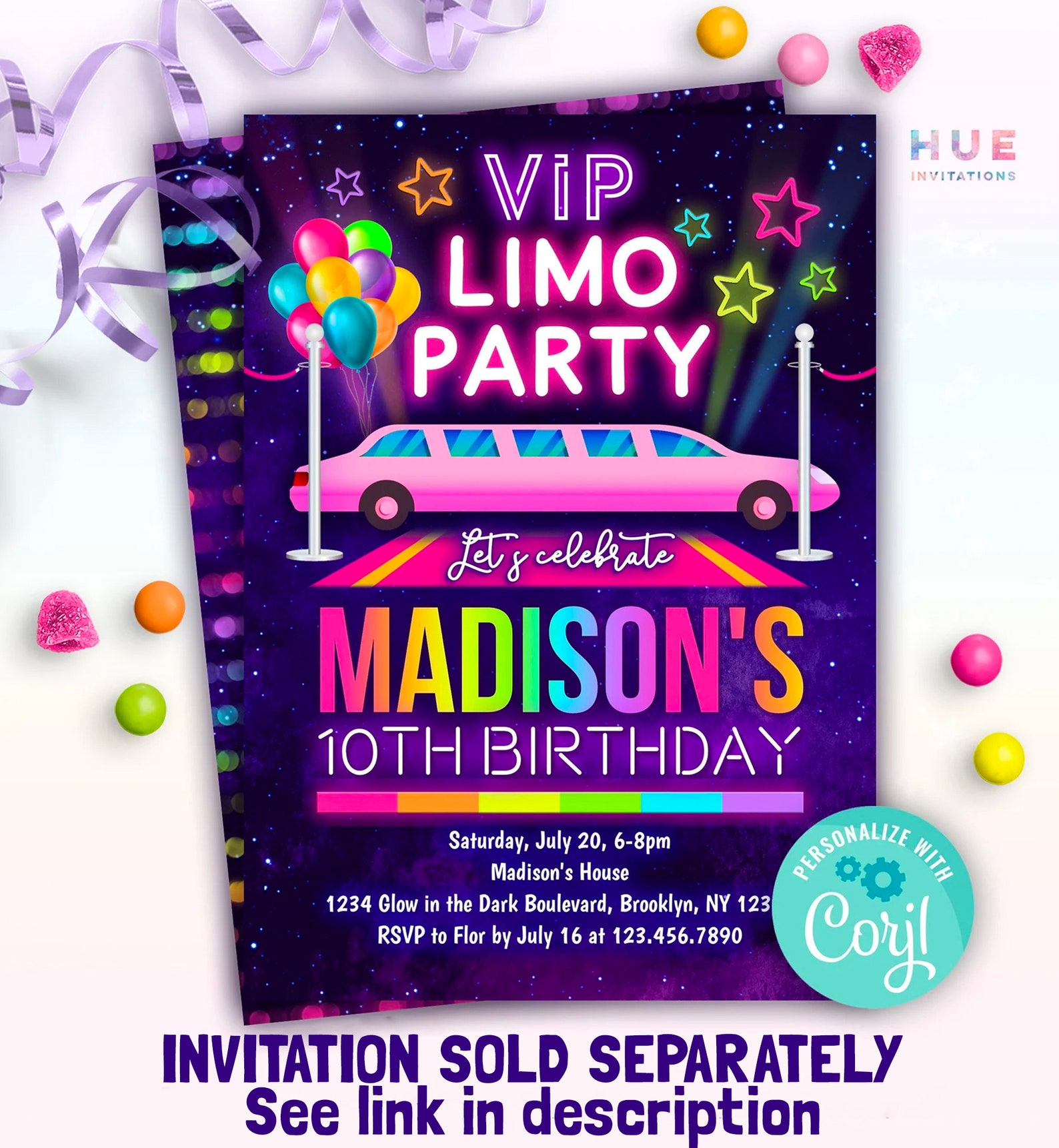 Limo Party VIP Pass Printable Template for Lanyards | Girls Rainbow ...