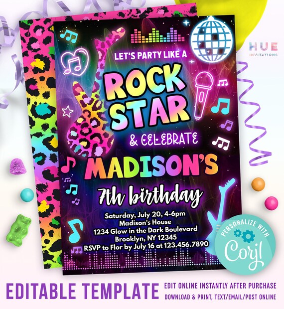Invitaciones De Estrella De Rock Para Imprimir Cartel De Banda De Rock