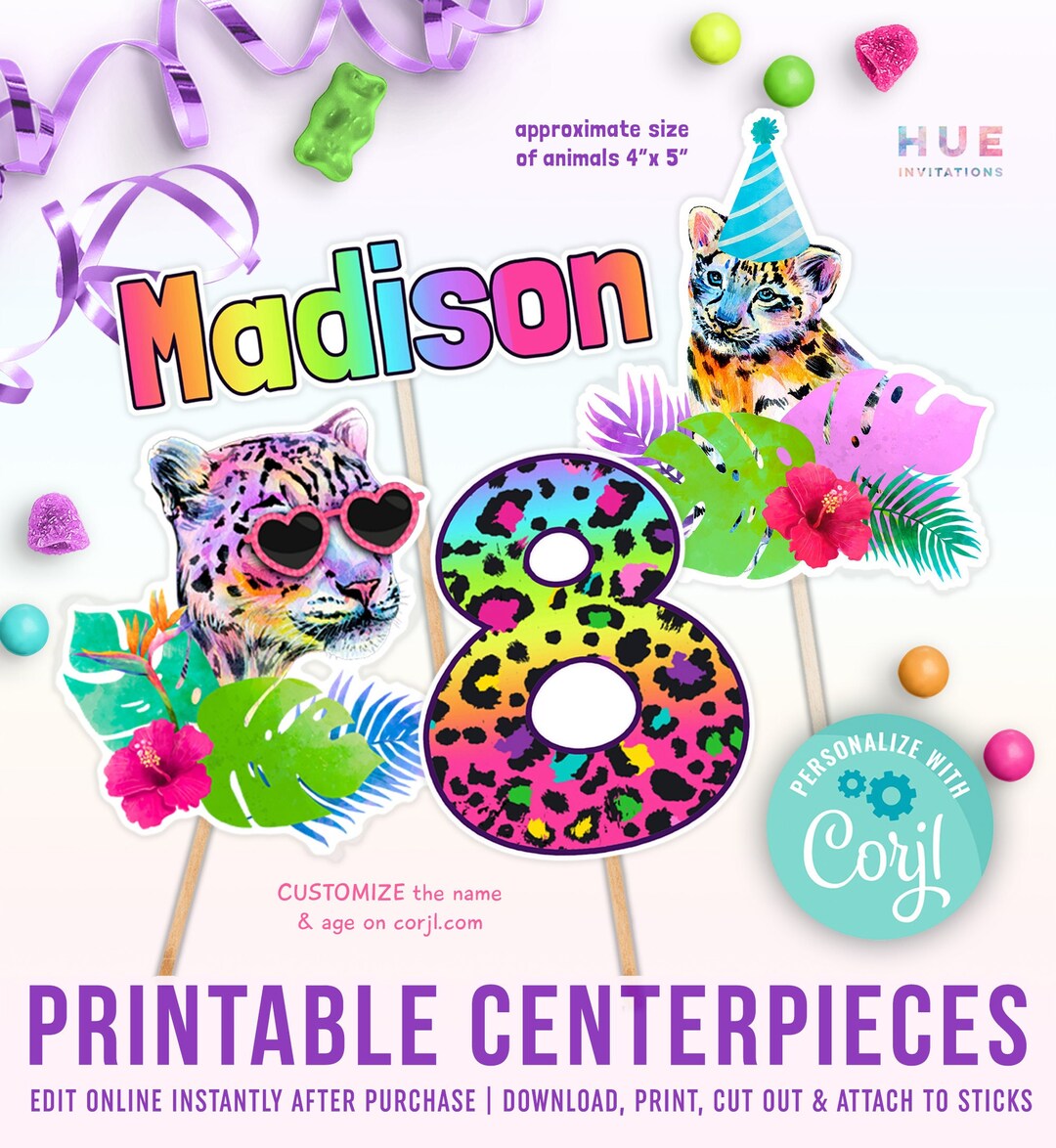 Rainbow Leopard Party Centerpieces | Girls Cheetah Print Party Animals ...