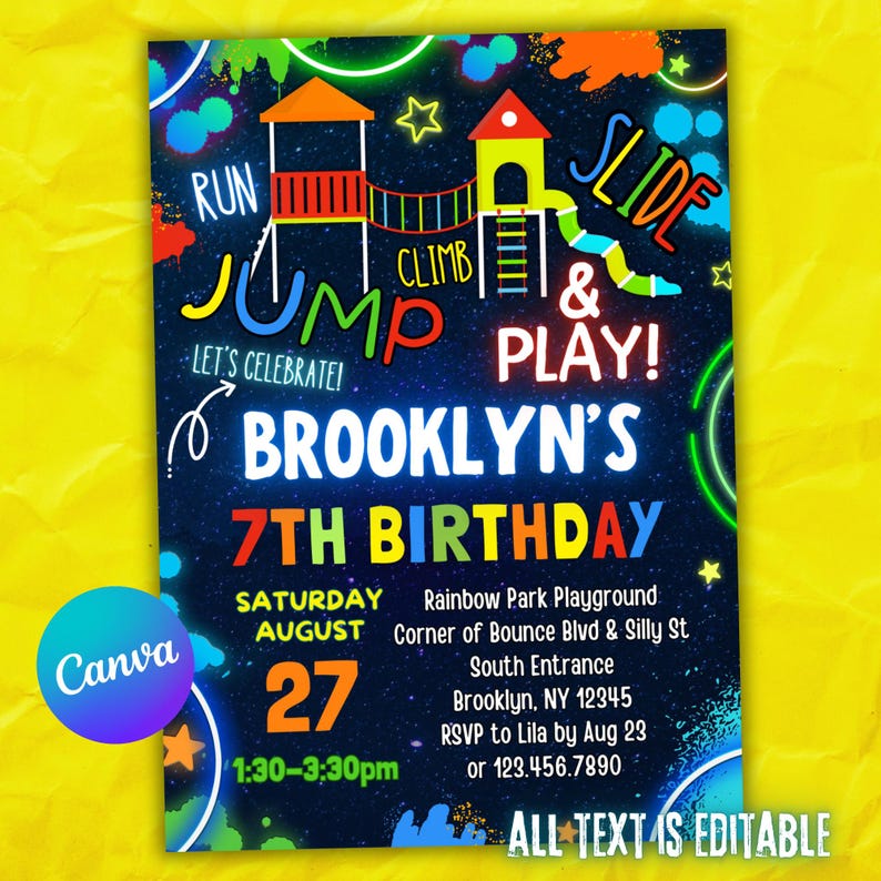Colorful Playground Birthday Invitation Editable With Canva ...