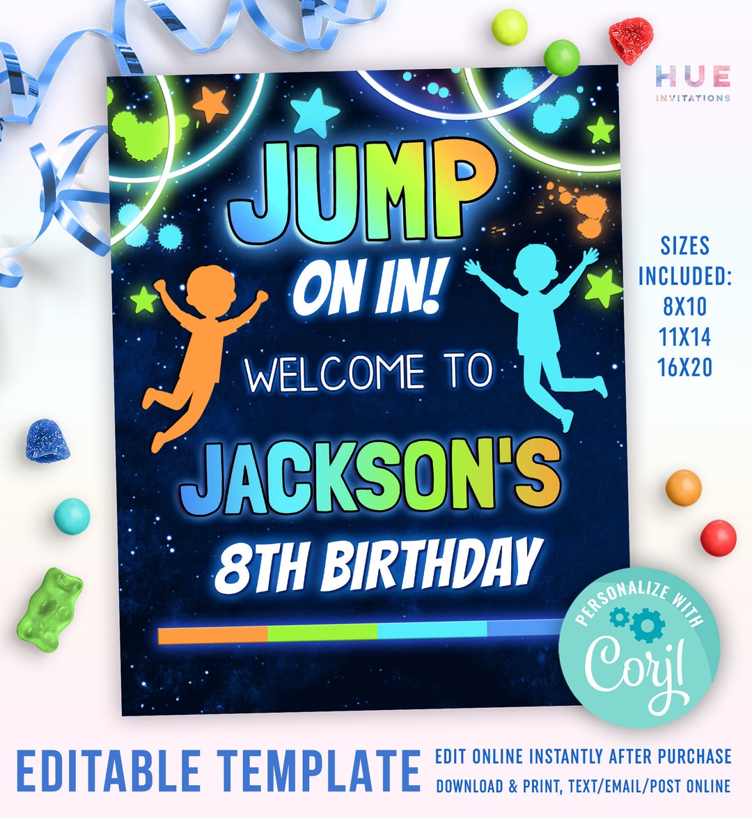 Welcome Sign for Boys Jump Party | Editable Sign Template for ...