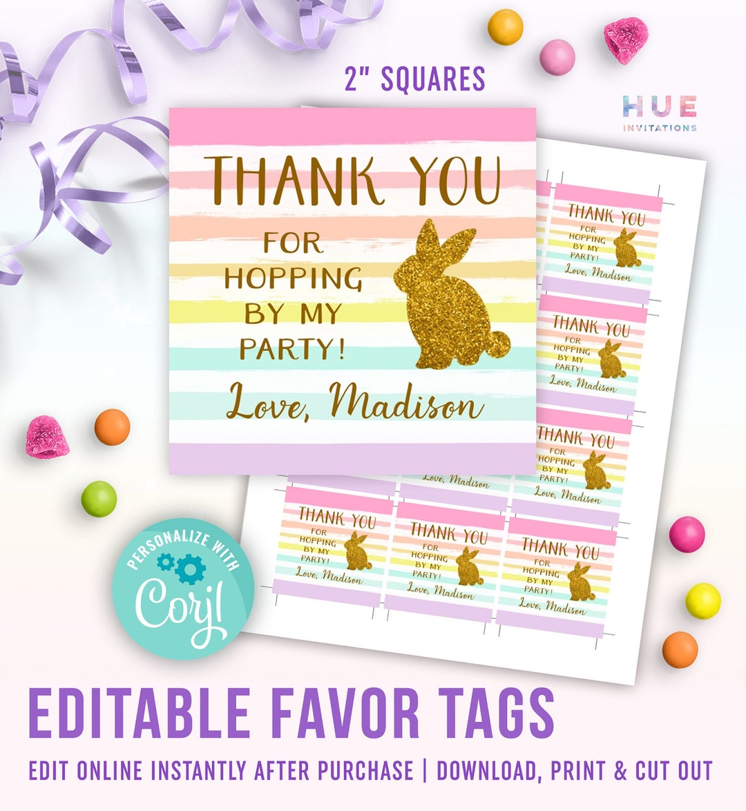 Bunny Birthday Favor Tags Thanks for Hopping by Easter Spring 1st ...