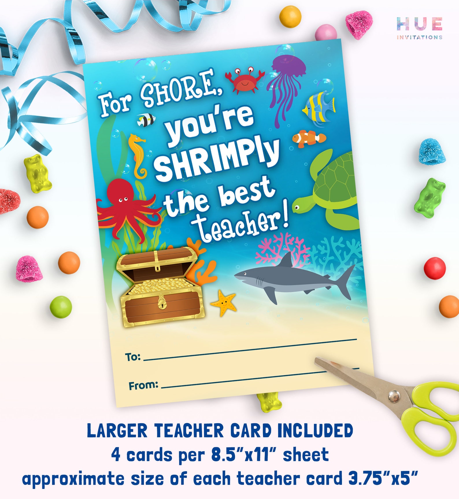 Under the Sea Theme Printable Valentine Cards Instant Download | Ocean ...