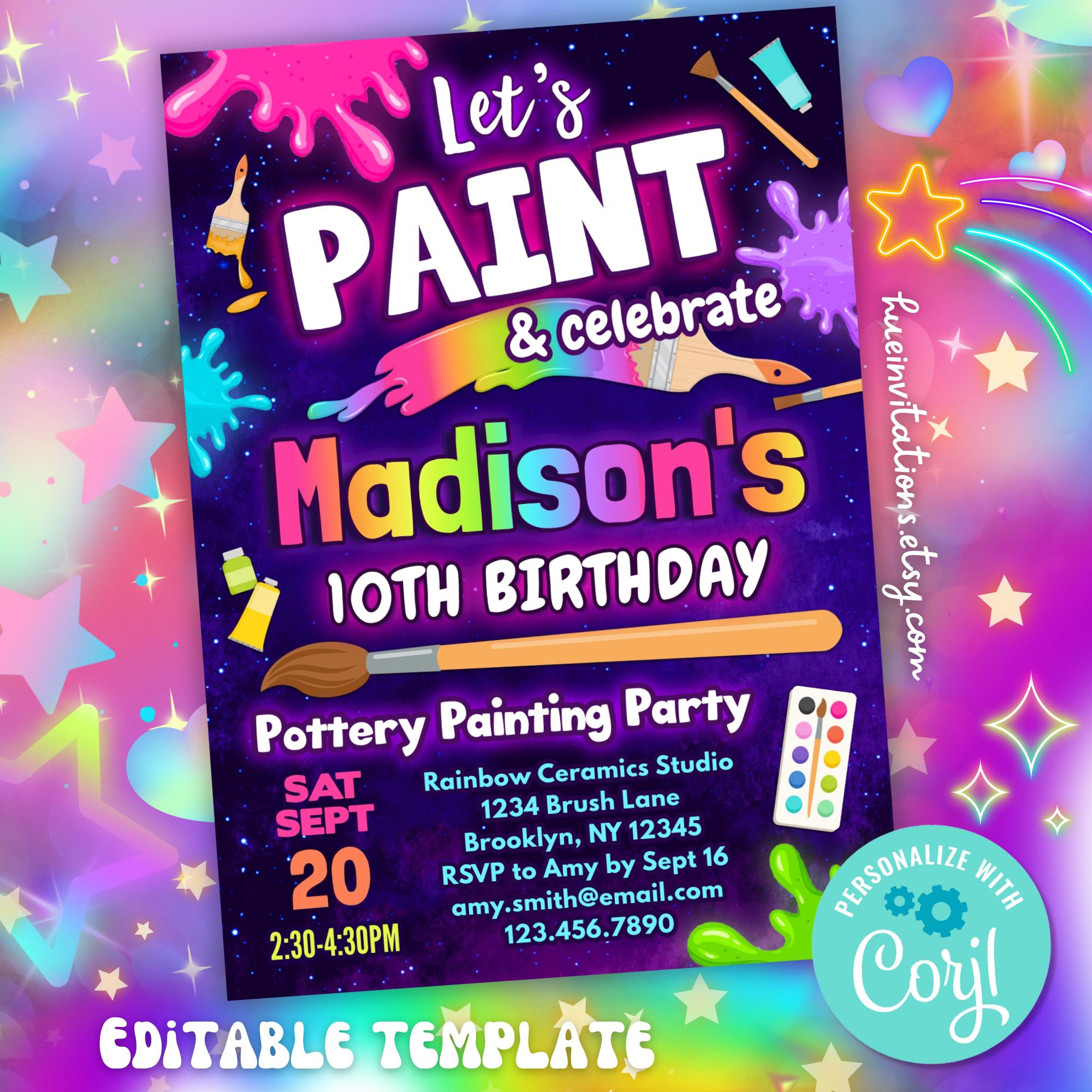 Pottery Painting Party Invitations