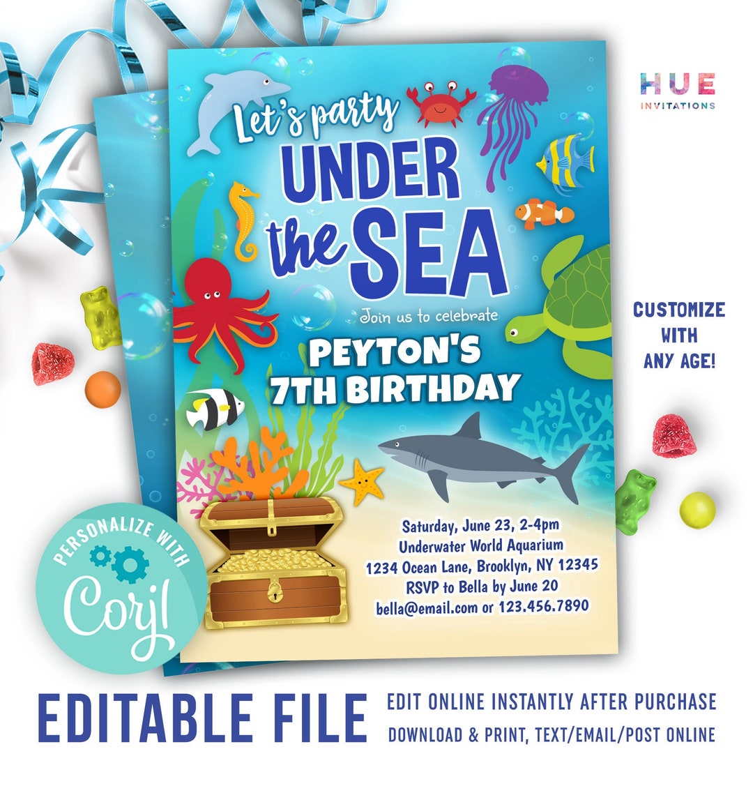 Under the Sea Birthday Invitation Editable Instant Download Underwater ...