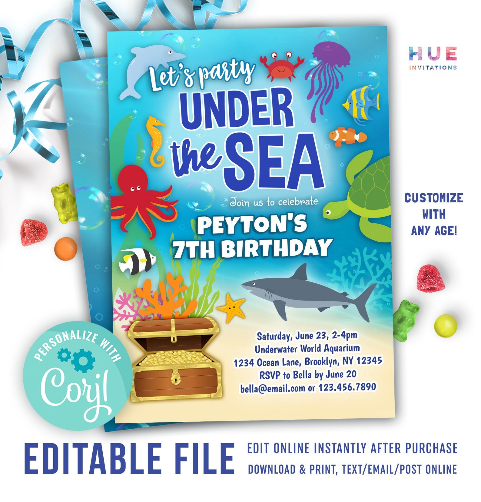 Under the Sea Birthday Invitation Editable Corjl Template | Underwater ...