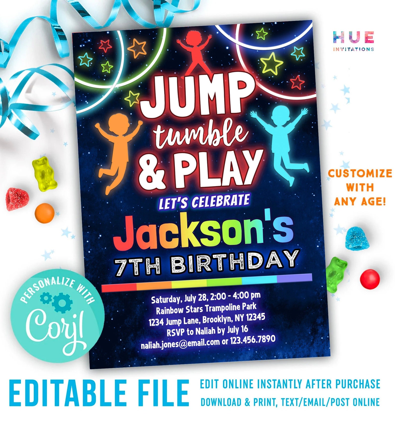 Boys Trampoline Park Birthday Invitation Editable Template | Jump ...