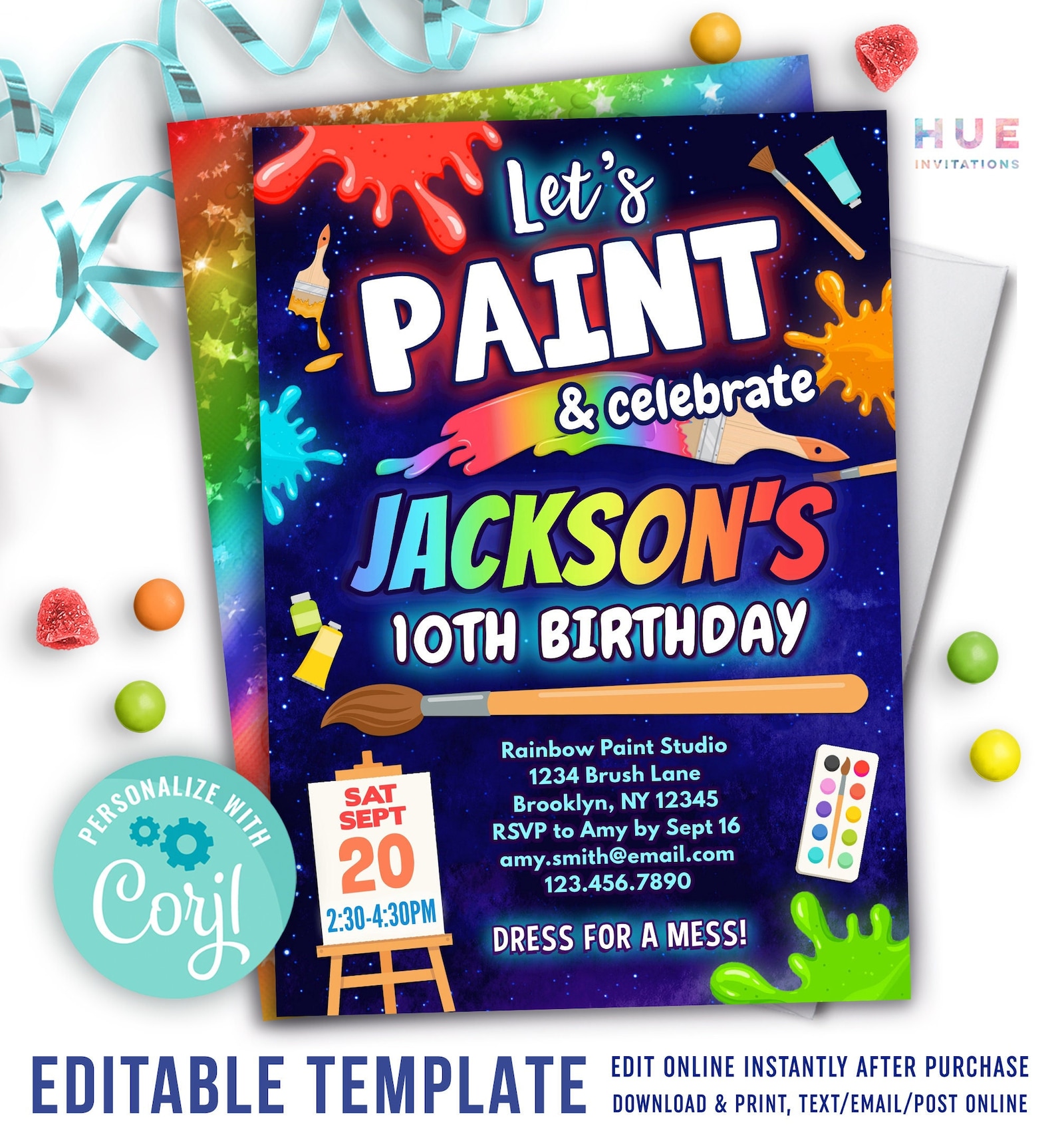 Boys Paint Party Invitation With a Photo | Rainbow Paint & Celebrate ...