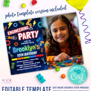 Engineering Party Birthday Invitation for Boys and Girls | Building ...