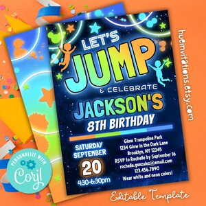 Boys Jump Party Birthday Invitation | Neon Glow Jump & Celebrate ...